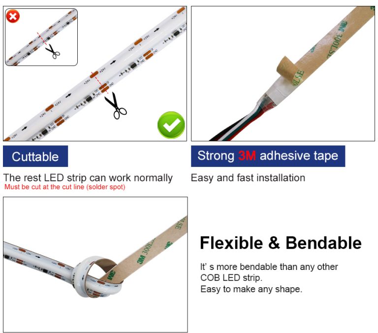 RGB Colour Change Dimmable Addressable COB LED Strip Light Kit - DERUN LED