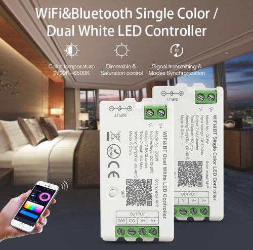 C01W/C02W WiFi&BlueTooth Single Color/Dual White LED Controller - DERUN LED