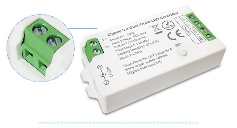 C01Z/C02Z Zigbee 3.0 Single Color/Dual White LED Controller - DERUN LED