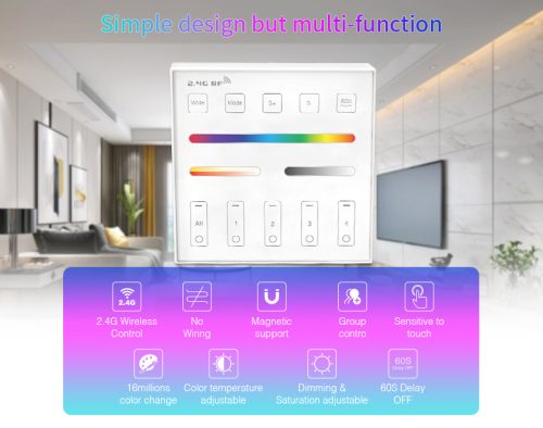 WR01RF 4 Zone Smart Wall Remote Controller for RGB/RGBW/RGBCCT LED Lights - DERUN LED